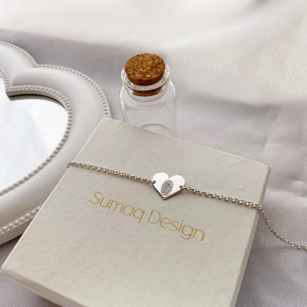 Pulsera plata heart con huella digital – Sumaq Design